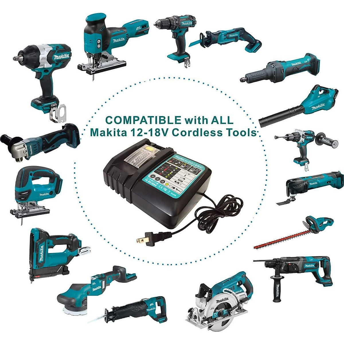 LALAFO Upgraded Replacement for Makita DC18RC 14.4V 18V LXT Lithium-ion Battery Charger, Compatible with BL1820 BL1830 BL1840 1850B BL1860, etc