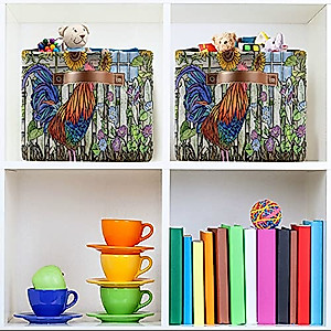 TropicalLife Rectangular Storage Bin Cube Animal Rooster Foldable Organizer Basket with Handles, Sunflower Floral Farm Collapsible Storage Box for Kids Toy Shelf Closet Nursery
