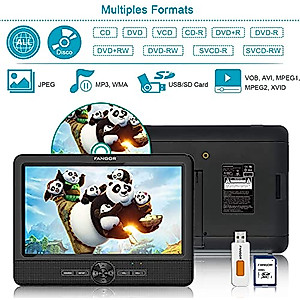 FANGOR 10’’ Dual Car DVD Player Portable Headrest CD Players with 2 Mounting Brackets, 5 Hours Rechargeable Battery, Last Memory, Free Regions, USB/SD Card Reader, AV Out&in (1 Player + 1 Screen)