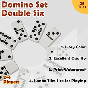 Smilejoy Dominoes Set for Adults, Domino Set for Classic Board Games,Double 6 Domino Game Set 28 Pieces with Wood Case (2 Players)