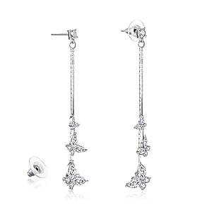 Kruckel Butterfly Long Drop Dangling Earrings |Sparkling Clear Austrian Crystals, Silver Studs, Jewelry for Women,Easy - Wear Fashion Design Accesory Packed with Durable Jewelry Box