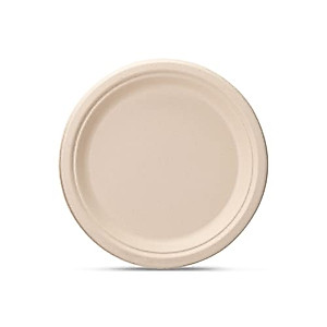 Comfy Package [Case of 500 9 Inch Paper Plates, 100% Compostable Plates Heavy-Duty - Kraft Biodegradable Plates, Disposable Sugarcane Paper Plates - Brown Unbleached