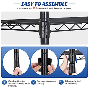 WYGMAV 3 Tier Shelf Metal Wire Shelving Unit Adjustable Storage Shelves Storage Rack Heavy Duty Steel Standing Shelf Units for Restaurant, Garage, Kitchen Metal Shelves with Feet Leveler, Black