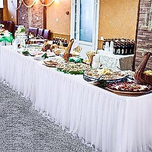 6ft White Tulle Table Skirt for Rectangle or Round Tables Tutu Table Skirt White Ruffle Table Cloth for Wedding Bridal Shower Baptism Birthday Party Christening Banquet Table Decorations(L6(ft)H 30in)
