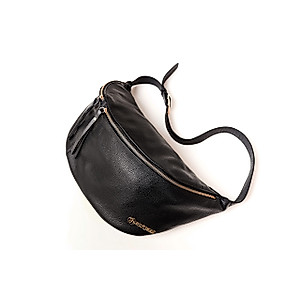 Baroncelli Leather Sling Bag Big Size Genuine Italian Leather Designed and Made in Italy (Black)