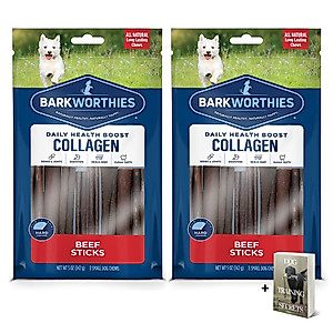 Barkworthies Premium Collagen Beef Sticks for Dogs - 2 Pack 6 inch Daily Health Collagen Chews- 8 Count Grain Free, Rawhide Free, Natural Dog Treats for Aggressive Chewers Dog Pack with E-Book
