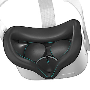 AIXOTO Silicone Face Cover for Oculus Quest 2/Meta, VR Mask Accessories Anti-Light Leakage Face Cushion Replacement with Protective Lens Cover, Sweatproof/Washable 2 Pairs (Navy Blue)