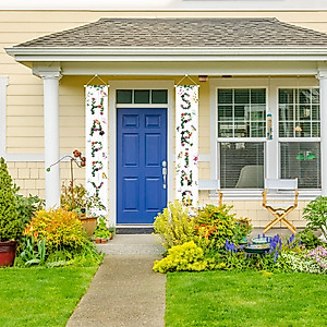 Spring Banner Outside Floral Porch Sign Outdoor Farmhouse Happy Spring Door Decor Flower Front Porch Hanging Flags for Spring Easter Holiday Party Garage Home Yard Wall Decor