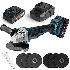 S-LONG Cordless Angle Grinder with 4.0AH Batterie, 20V Power Angle Grinder Tools with Fast Charger, 9000 RPM Brushless Motor Metal Grinder, 4-1/2'' Cutting Wheels, Flap Disc for Cutting