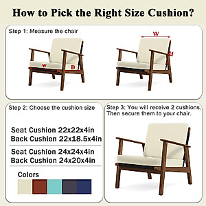 Topotdor Outdoor Deep Seat Cushion Set,Waterproof Outdoor Chair Cushions and Back Cushion for Patio Furniture with Fade Resistant Removable Cover with Adjustable Straps,24"x24"x4" Beige