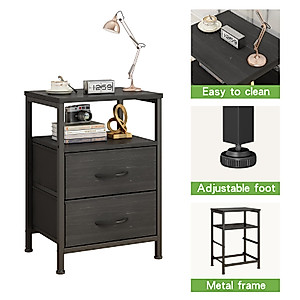ZIWEI STAR Night Stand Set 2, Nightstands End Tables with Fabric Storage Drawer and Open Wood Shelf, Sidetables for Bedroom, Small Bedside Furniture, Dorm, Easy Assembly, Black