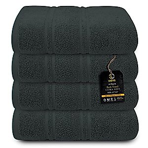 Laevis 100% Cotton Luxury Bath Towels - Towels for Bathroom - 600 GSM Pack of 4 (27" x 54") Ultra Soft and Fluffy Bath Towel - Highly Absorbent Bath Towel - Oeko Tex Certified (Grey)