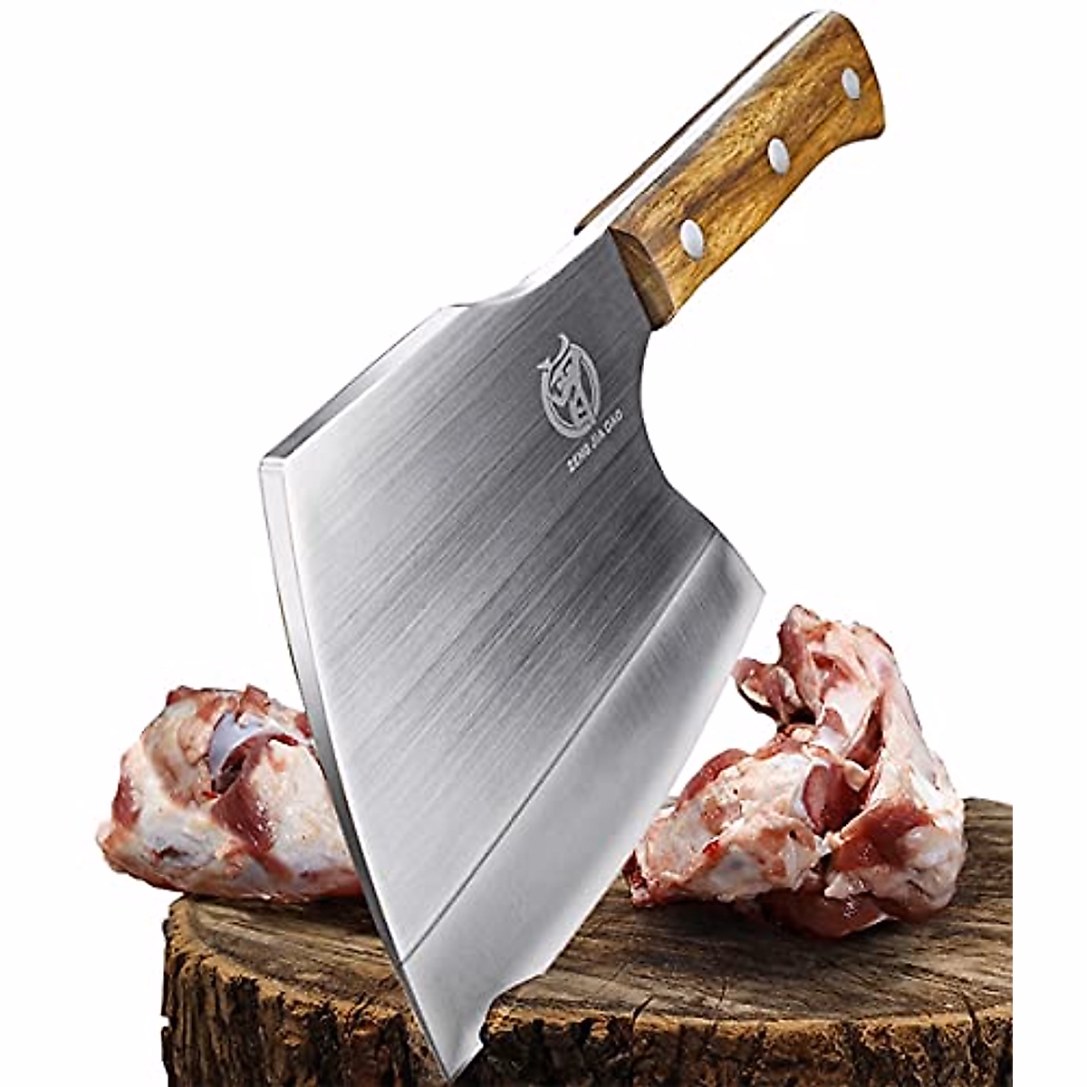 ZENG JIA DAO Meat Cleaver Butcher Knife Heavy Duty Bone Chopper Axe for Kitchen 6 '' Bones Cutting Knife Forged Stainless Steel Solid Pear Wood Handle Smashing bone in Restaurant farm Slaughterhouse