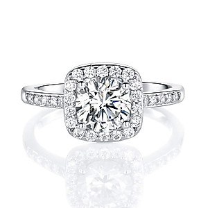 MDFUN 18K White Gold Plated Cubic Halo Zirconia Promise Engagement Halo Eternity Ring for Women (rhodium-plated-brass, 5)