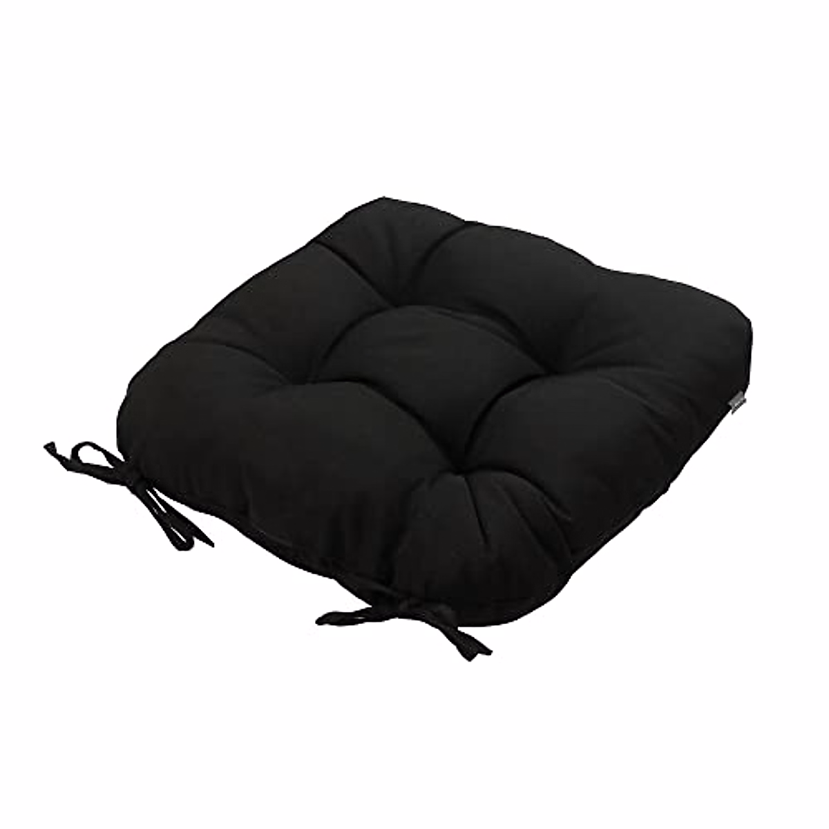 Magpie Fabrics Patio Tufted Seat Cushions 19"x19" with Ties, 2 Pack, U-Shape Waterproof Outdoor/Indoor Chair Pads for Garden Dining Office, Tatami Floor Pillow Meditation(Black Solid)