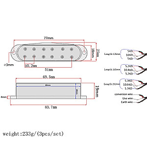 Alnicov Set of 3 Alnico V Single-Coil-Sized Humbuckers Neck/Middle/Bridge Pickups for Stratocaster Electric Guitar Replacement 12K(N)/14K(M)/16K(B)