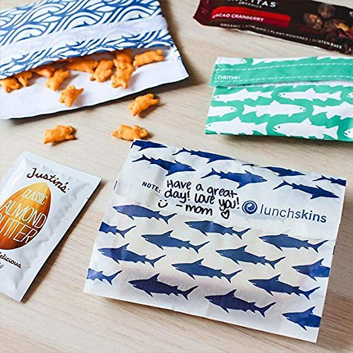 Lunchskins Recyclable & Sealable Food Storage Sandwich Bags, Shark Design, 50 Bags - Eco-Friendly, Made Without PFAS and BPA