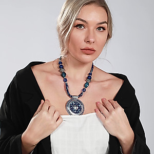 Bocar Statement Aquamarine Seed Beads Chunky Collar Pendant Necklace (NK-10343-navy blue)