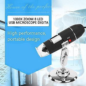 USB Digital Microscope, 1000X Zoom USB Microscope Digital Magnifier Endoscope Camera Adjustable 8 LEDs Electronic Microscope with Stand for Industrial Testing, Laboratory Research