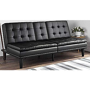 Upholstered in Faux Leather Mainstays Memory Foam Pillowtop Futon with Cupholders