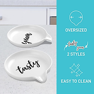 Oversized Spoon Rest for Kitchen - 2 Pack - White Ceramic Farmhouse Design for Cooking - Stove Top, Kitchen Counter, Countertop - Ladle Holder, Spoon Holder, Utensil Rest, Coffee Spoon Rest…