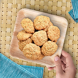 Raj Eco Compostable Palm Leaf Plates Like Bamboo Plates Disposable - 6 Inch Square 50 Party Plates, Natural Wooden, Eco-Friendly, Fancy Biodegradable & Disposable Dessert Appetizer Plates