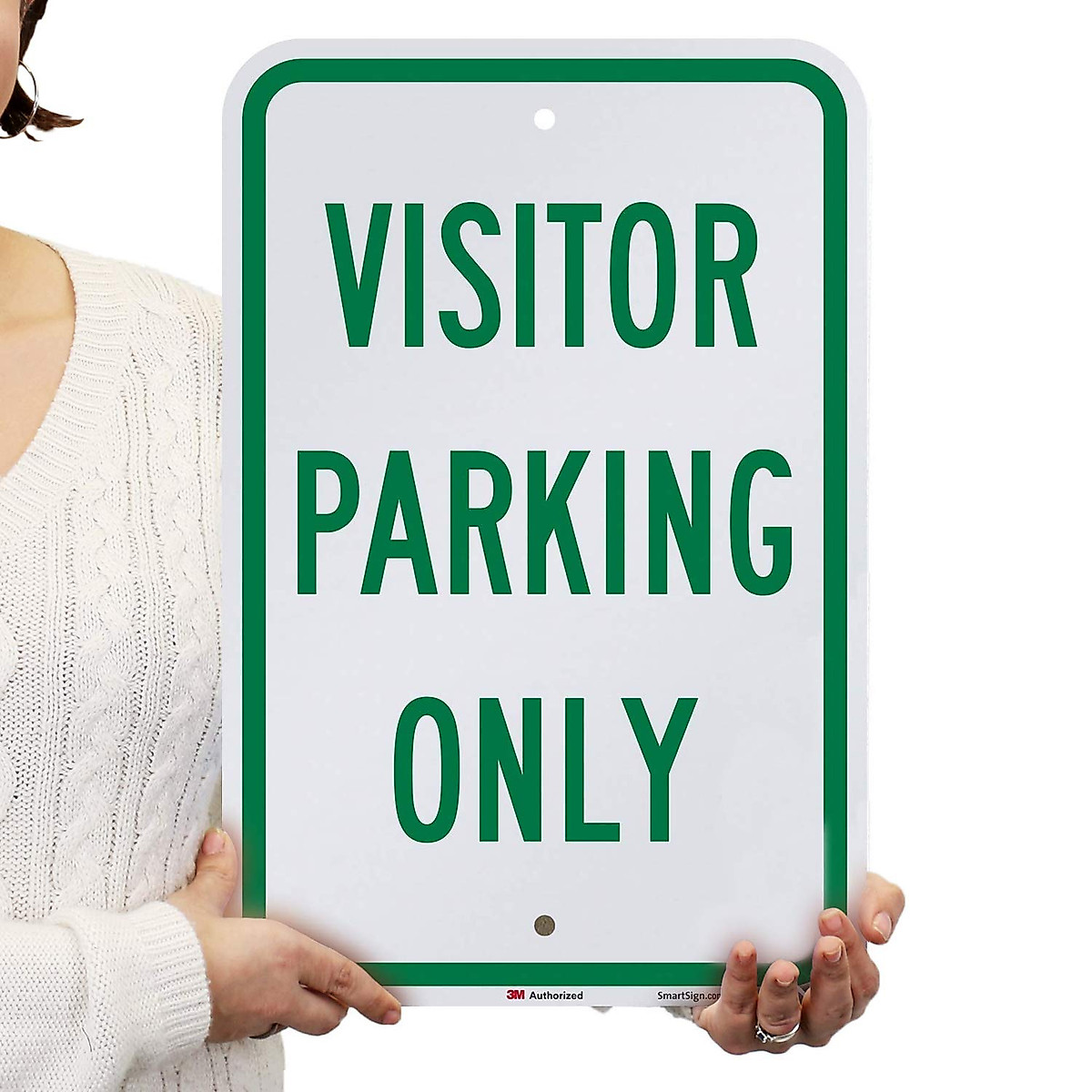SmartSign 18 x 12 inch Basics “Visitor Parking Only” Metal Sign, 120 mil Aluminum Composite, Engineer Grade Reflective Material, Green and White