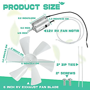 BLACKHORSE-RACING White 6 inch RV Fan 12V D - Shaft Replacement Camper Fan Blade Bathroom Fan Home Bathroom Mobile Home RV Motor
