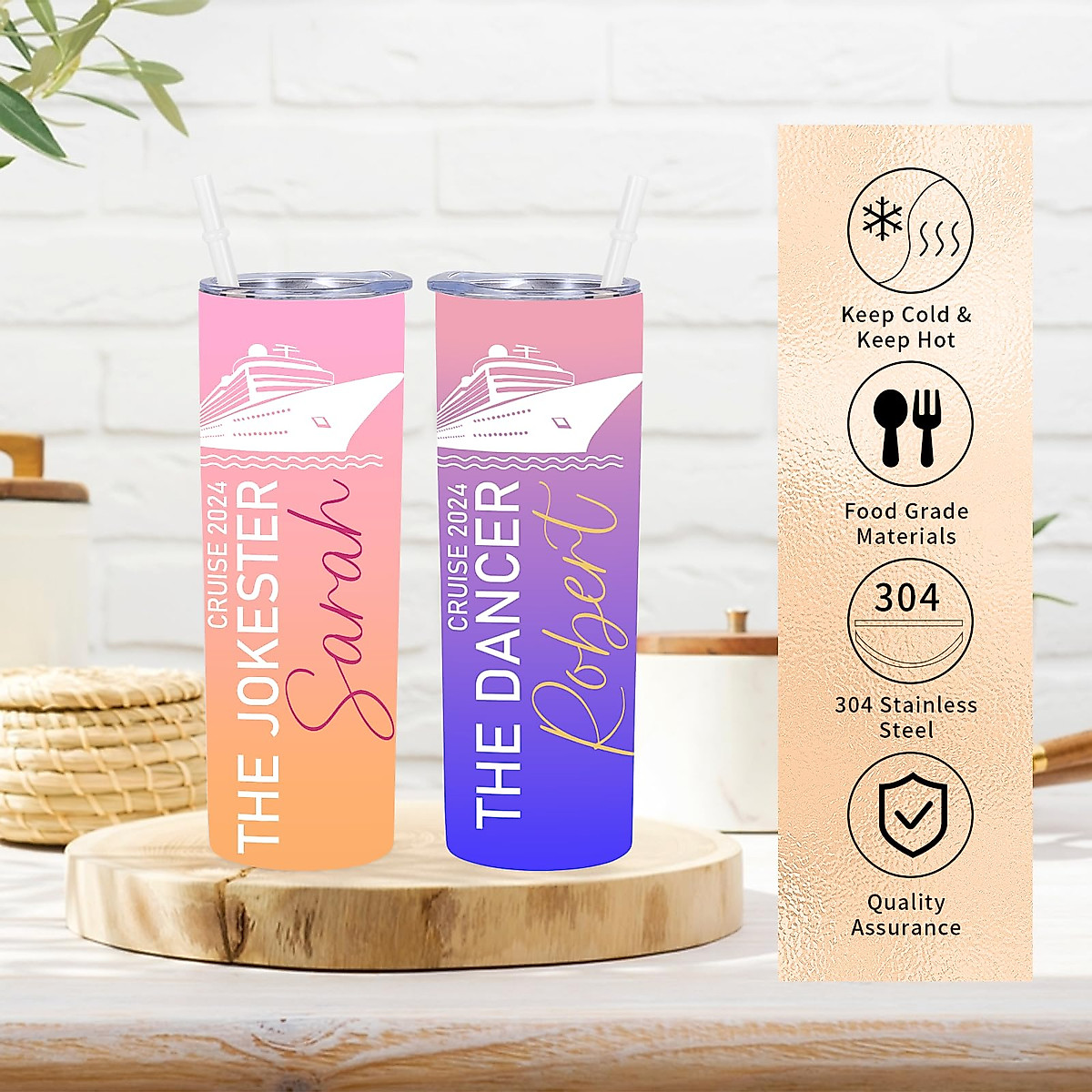 Custom Cruise Cups, Personalized Family Vacation Tumbler, Customized Insulated Stainless Steel Girls Trip Cruise Tumbler With Lid And Straw, Summer Travel Beach Cup, Girls Bachelorette Trip Gifts