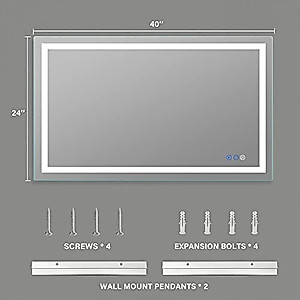 DR.LUX 40x24 Inch Bathroom Mirror with Lights, Ultra Bright LED Bathroom Mirror Wall Mounted Vanity Mirror Large Anti-Fog Area 3000K-6000K Adjustable Auto-Off Memory Housewarming Gift