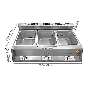 RocoReny Commercial Food Warmer, 3-Pan Gas Food Warmer Stainless Steel Buffet Steam Table Warmer with Lids for Catering Restaurants Home Party (3-Pan*10L/2.64Gal)