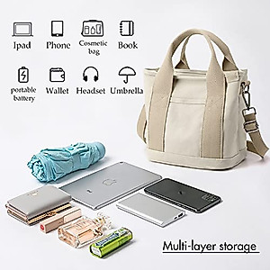 Canvas Tote Bag for Women Handbag Mini Tote Bag with Pockets,Small Canvas Tote Bag with Zipper Fashion Crossbody Shoulder bag Japanese Handmade Tote Bag Aesthetic Small Satchel Bag with Shoulder Strap