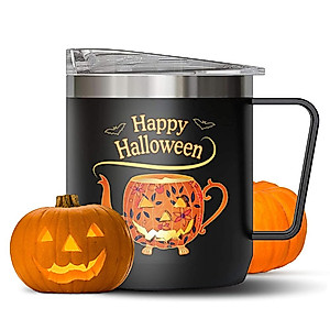 VAHDAM Halloween Pumpkin Mug Halloween Coffee Mug - Stainless Steel Double Wall Insulated Mug with Lid & Handle | Halloween Cups for Hot & Cold Drinks | Halloween Themed Mug, Halloween Mug