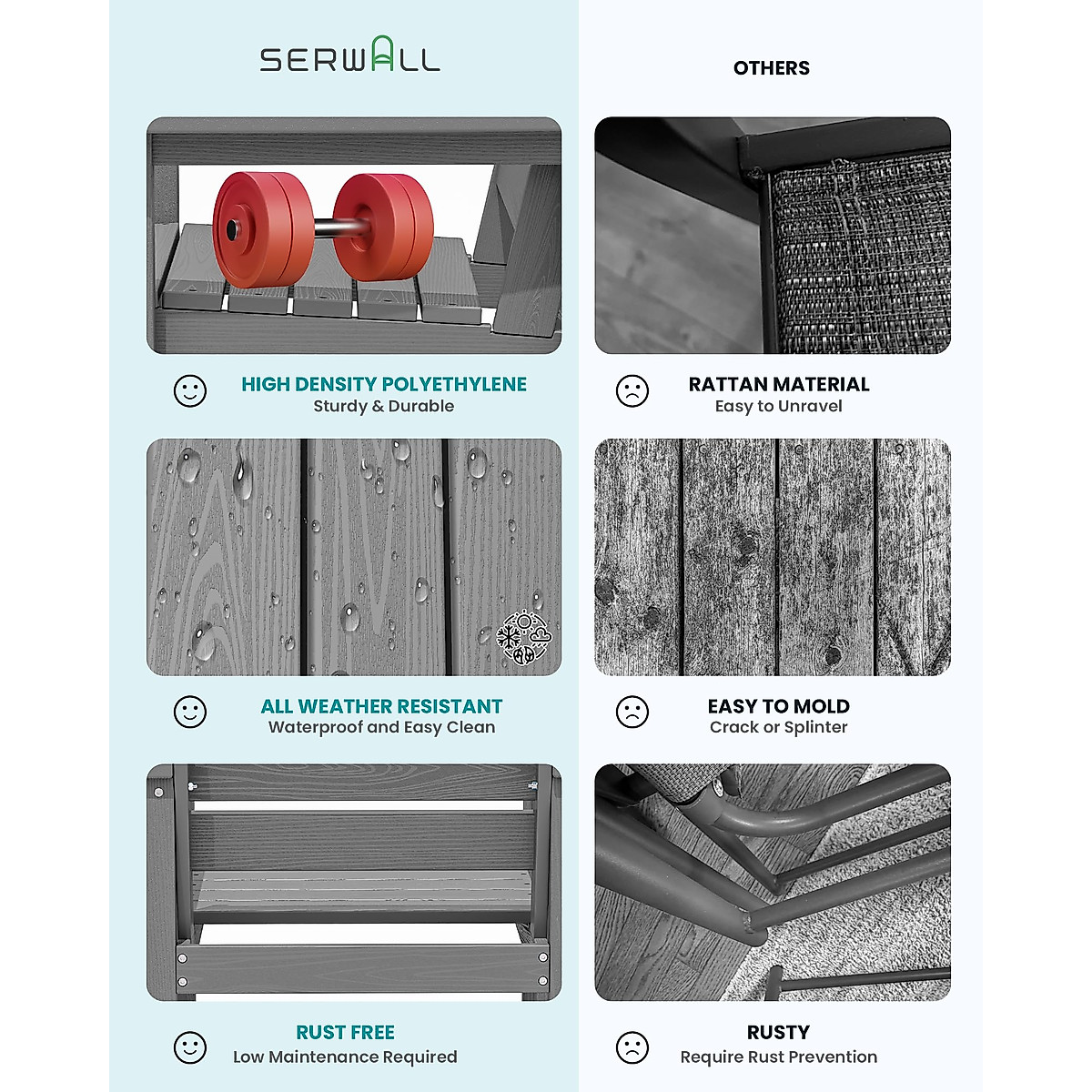 SERWALL Patio Dining Chair Set of 2, Gray