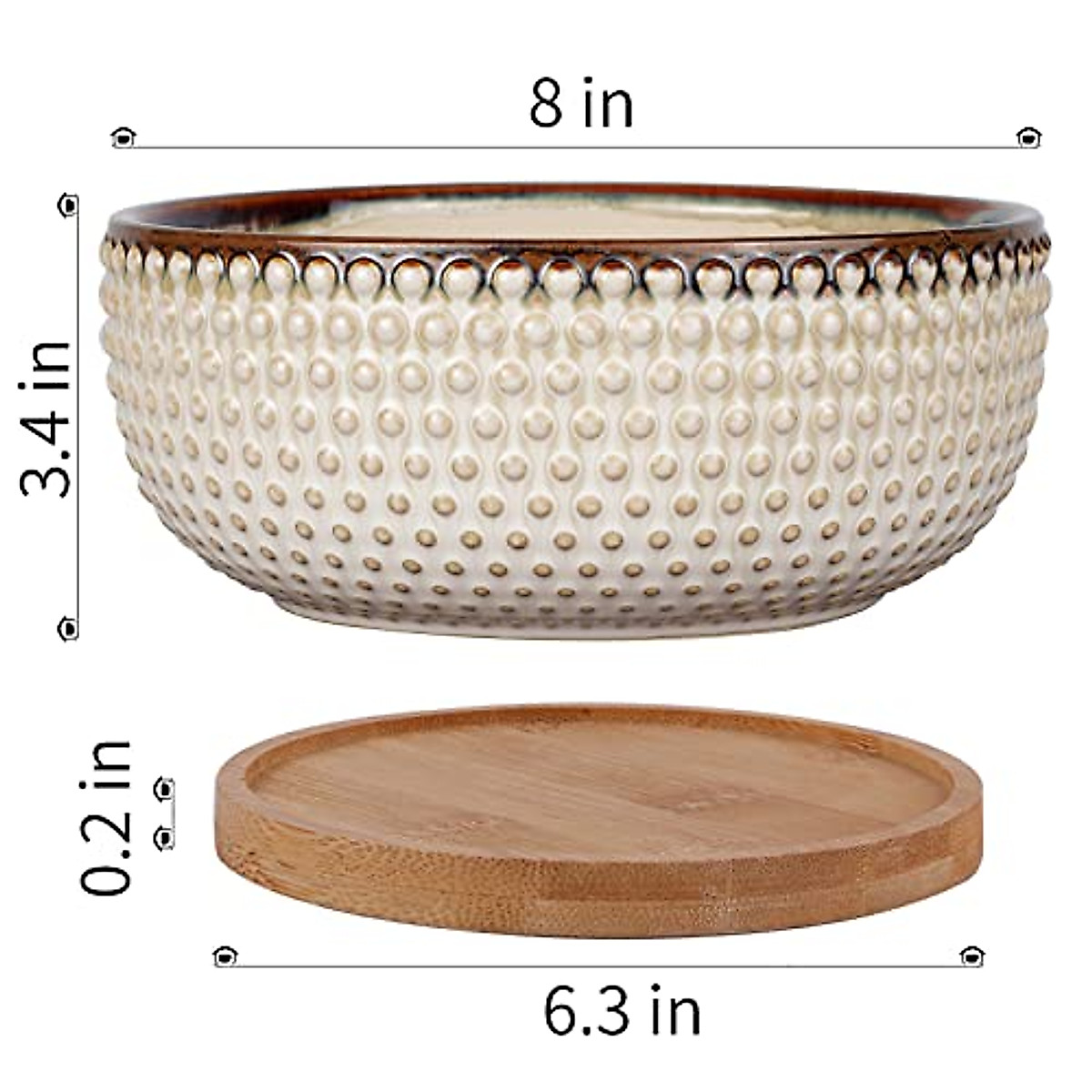 EPFamily 8 Inch Succulent Planter + 5.7 Inch + 4.7 Inch Flower Pot for Indoor Plants