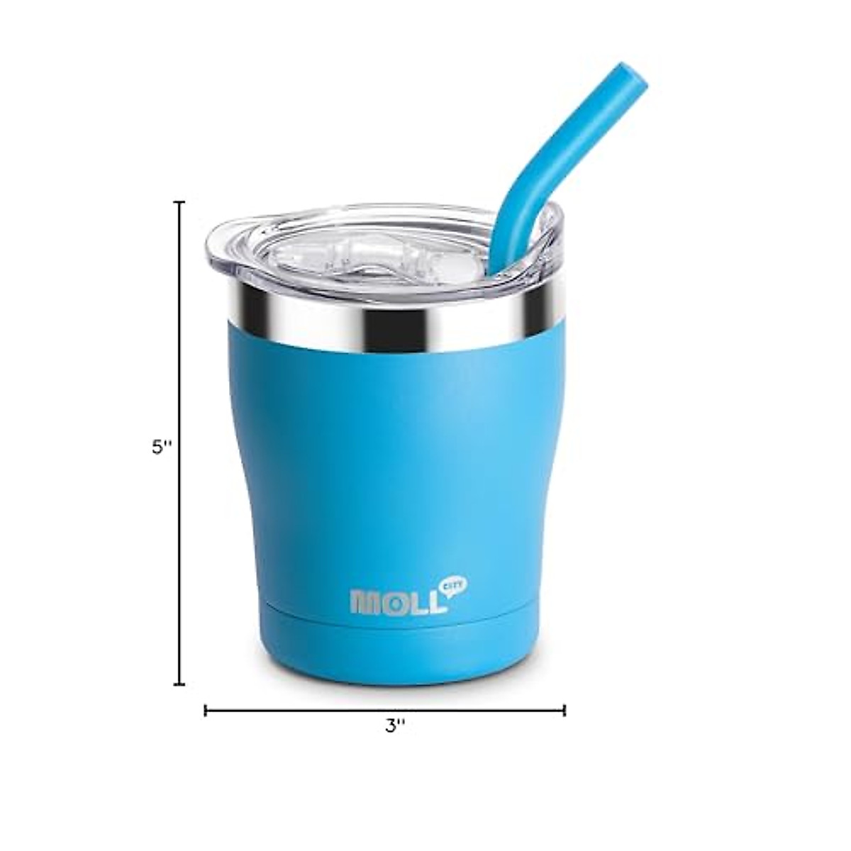 Mollcity Kids Cup with Straws and Lids- 9 oz Stainless Steel Double Wall Insulated Tumbler for Kids Spill Proof Smoothie Cup, BPA Free(Sky Blue)