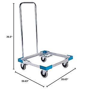 Carlisle FoodService Products E-Z Glide Dishwashing Racks Dolly with Handle for Kitchen and Restaurants, Aluminum, 20.63 X 20.63 X 6.63 Inches, Blue