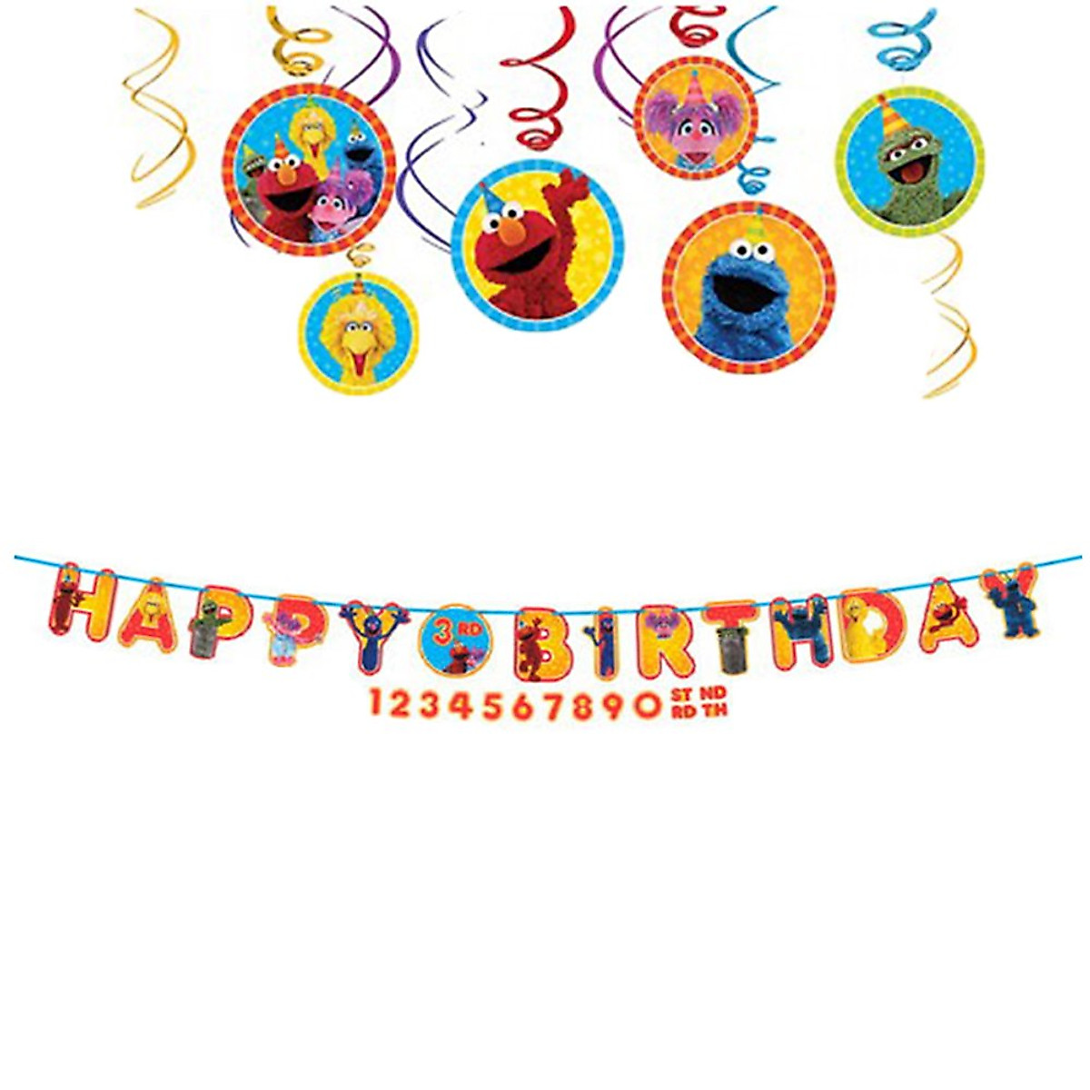 Mega Sesame Street Elmo Party Supplies with Tableware, Candle, Cutlery, Birthday Banner , Decoration for 16 by AMSCAN