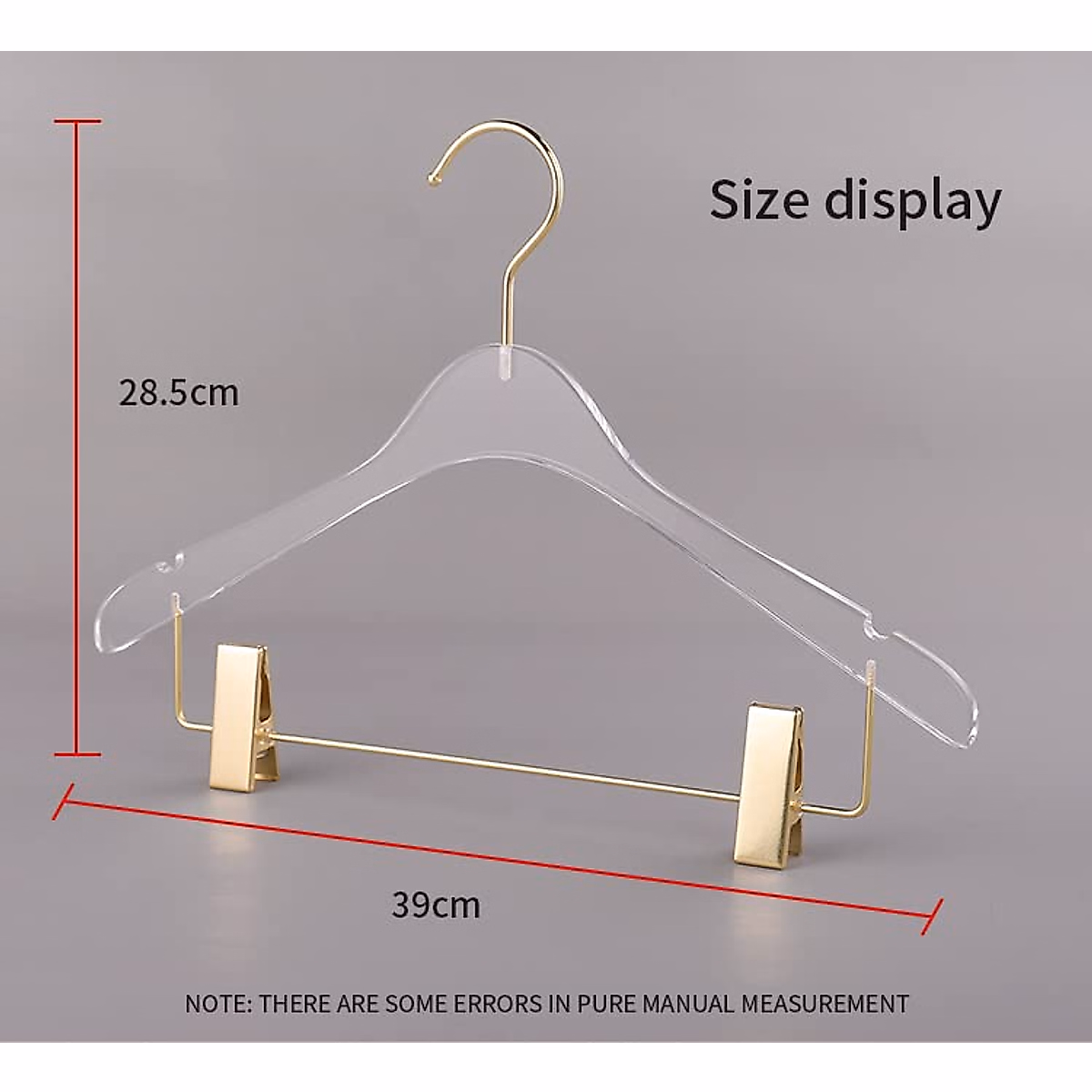 Nisorpa Acrylic Hangers with Clips, 10 Pack Clear Plastic Hangers Non-Slip with Golden Chrome Steel Hook, Clothes Hangers Space Saving Hanger for Dresses Suit Jacket Sweater Blouse