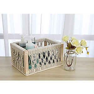 Macrame Storage Baskets for Shelves and Closet, Boho Decorative Boxes for Home Decor, Perfect Pampas Grass Holder at Living Room(White, Set of 3)