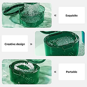 Healeved Retainer Case Denture Bath Cup with Strainer Basket Retainer Cleaner Orthodontic Mouth Case Soak Container for False Teeth Green