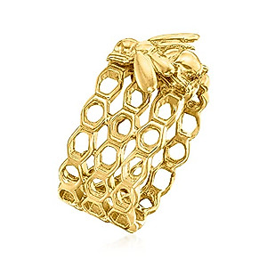 Ross-Simons Italian 18kt Gold Over Sterling Bumblebee and Honeycomb Ring. Size 7