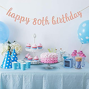 INNORU Glitter Happy 80th Birthday Banner - 80th Anniversary Sign Banner - Cheers to 80 Years Birthday Party Bunting Decorations Rose Gold