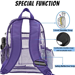 BAJNOKOU Clear Backpack Stadium Approved for Women Men Heavy Duty PVC Transparent See Through Backpacks for School Work Travel,Purple