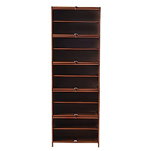 HAPPCUCOE 10-Tier Bamboo Shoes Rack Organizer Shoe Storage Cabinet Freestanding Shoe Rack with Doors for Entryway Office Living Room Bedroom Brown