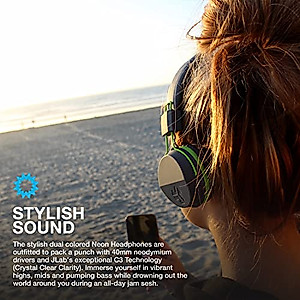 JLab Neon Bluetooth Folding On-Ear Headphones | Wireless Headphones | Green | 30 Hour Bluetooth Playtime | Noise Isolation | 40mm Neodymium Drivers | C3 Sound (Crystal Clear Clarity)