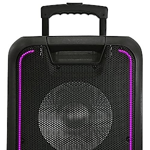 QFX PBX-100 Portable Rechargeable Bluetooth Speaker with LED Party Lights, Dual 10 in. Woofers, TWS, FM Radio, Handles and Wheels