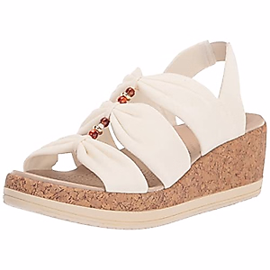 BZees Womens Roma Cork Wedge Beaded Sandal White Denim 10 W