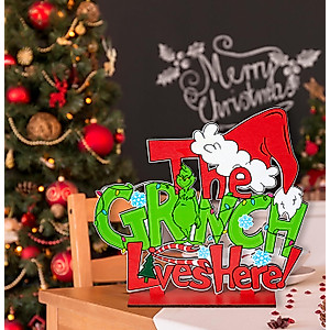 Christmas Table Decorations Wooden Green Monster Wooden Table Centerpiece Table Top, Joy Wood Desktop Signs Decor for Kitchen Home Winter Xmas Holidays Theme Party Supplies