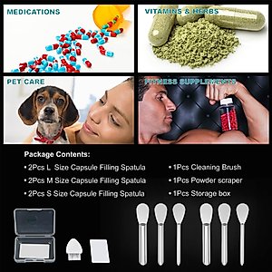 Capsule Filling Machine Kit for Pill Filler - Micro lab Spoons Spatula Tool for Gel Capsules Empty Quickly Fill Tray All Sizes # 000 00 0 1 2 3 4 5